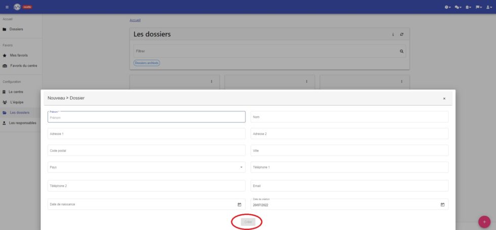 Créer un dossier - Behavior Analysis Technology